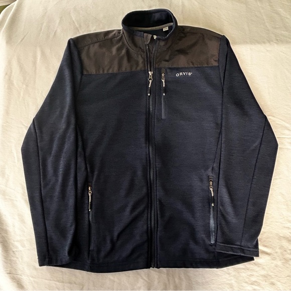 Orvis | Jackets & Coats | Orvis Dark Blue Nylon Trim Full Zip Fleece ...
